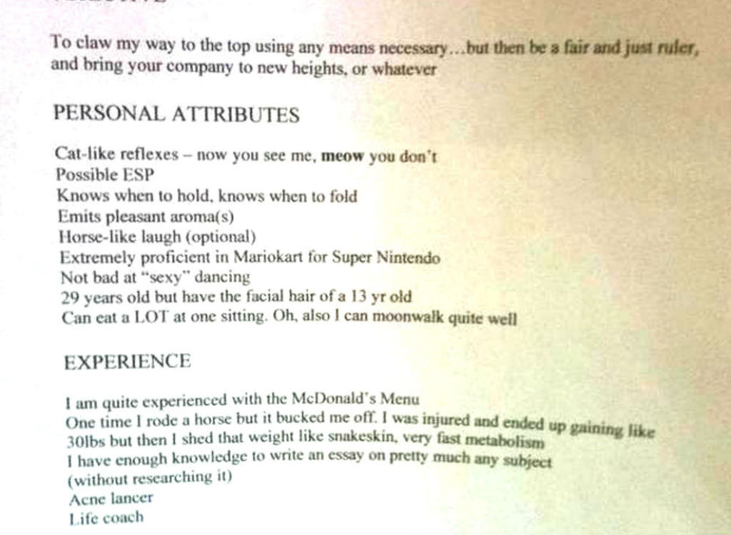 30 Hilarious Things People Have Put on Their Résumés