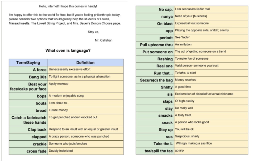 This Teacher Is Going Viral for His Incredible Spreadsheet of Slang ...